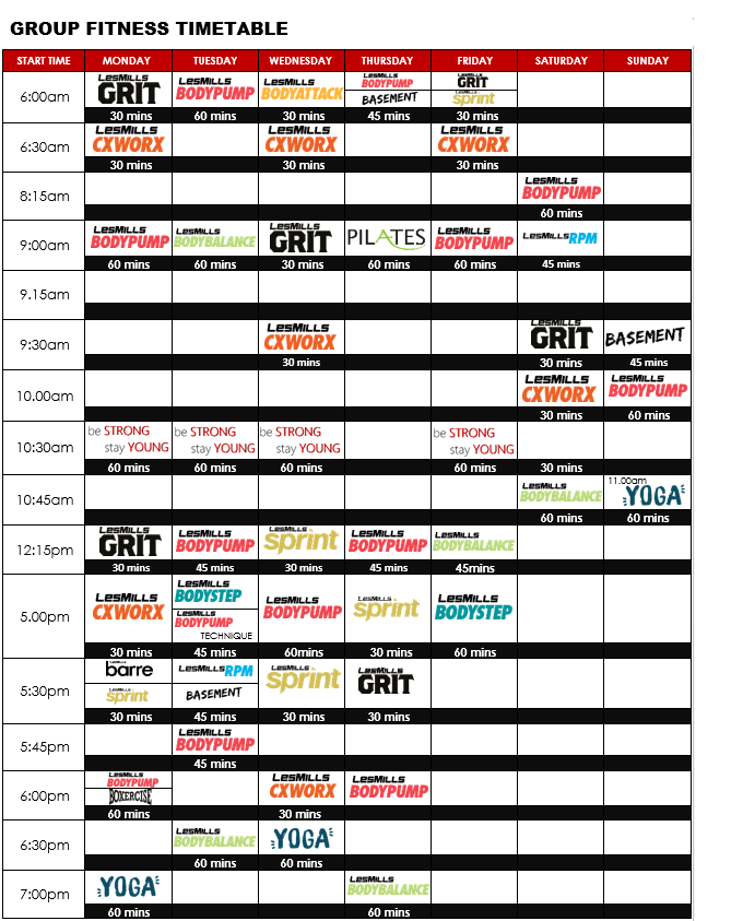 City Timetable – Fitness Works NT
